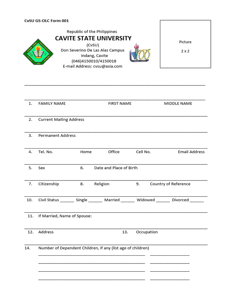 Complete CvSU Admission Form | PDF | Career & Growth | Business