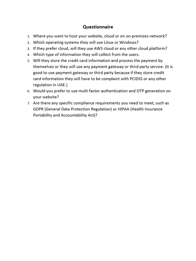 Questionnaire For Security Requirements | PDF