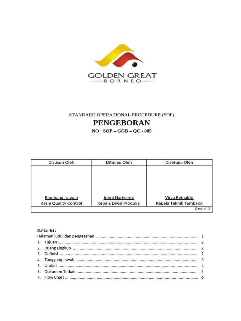 SOP - GGB - QC - 004 Pengeboran | PDF