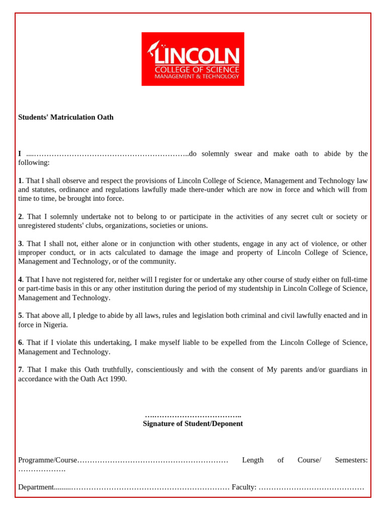 LCSMT Matriculation Oath | PDF | Career & Growth