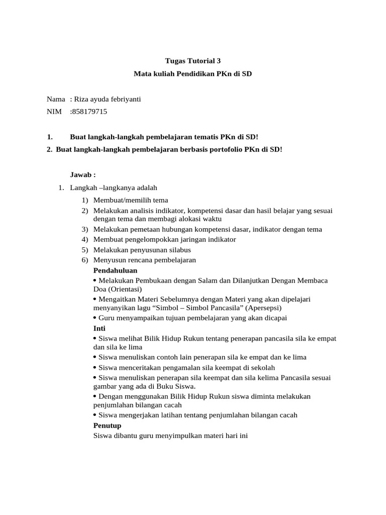 3 Tugas Tutorial Pembelajaran PKN Di SD | PDF