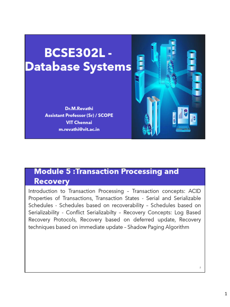 BCSE302L-Database Systems Module - 5 | PDF | Database Transaction | Data Management