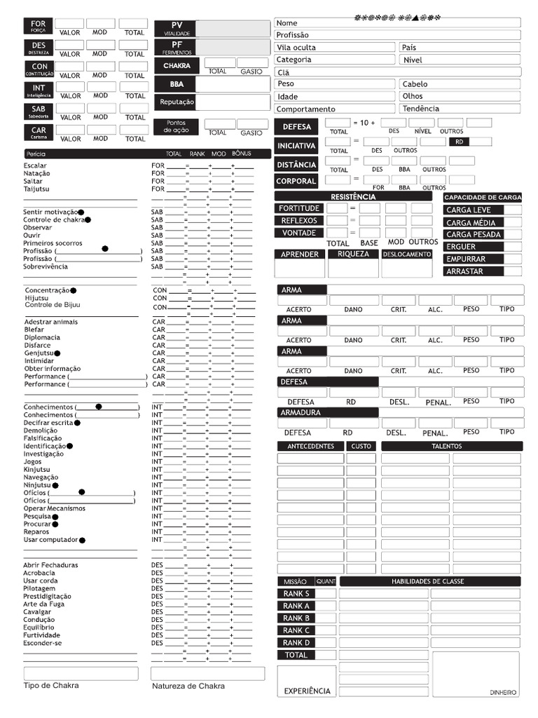 Enviando Por Email Ficha Do Personagem Naruto D20 | PDF | Mangá ...