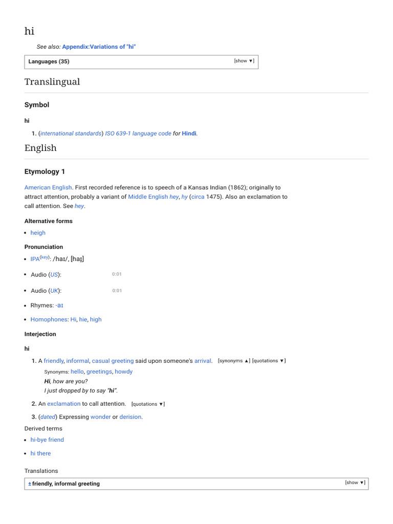 Hi - Wiktionary, The Free Dictionary | PDF | Grammatical Gender ...