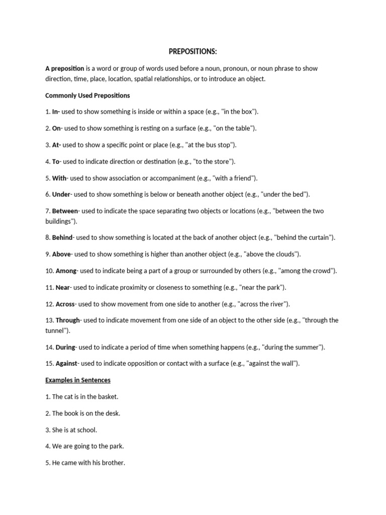 Prepositions | PDF | Language Arts & Discipline