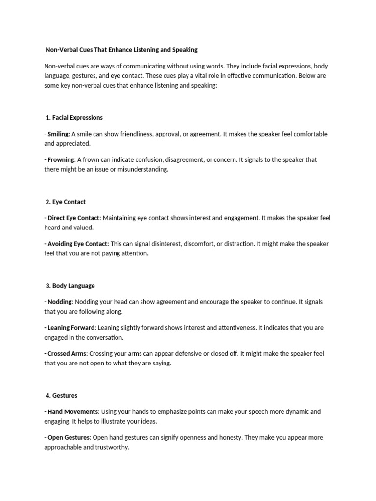 Non-Verbal Cues | PDF | Nonverbal Communication | Psychology