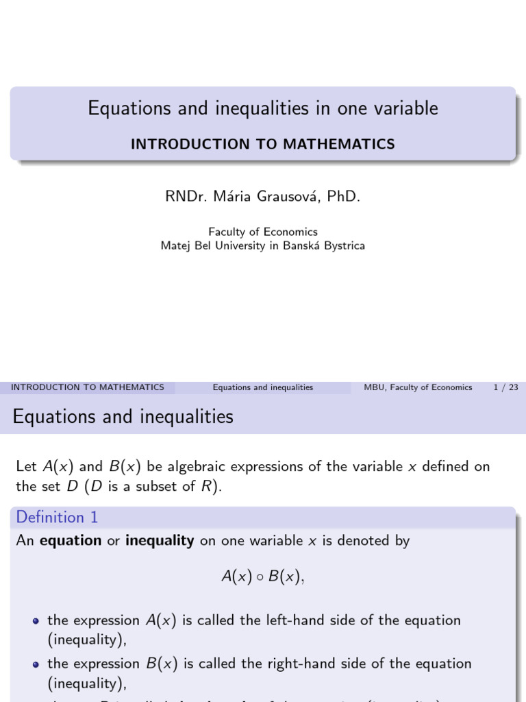 Equations Inequalities 2024 | PDF | Equations | Quadratic Equation