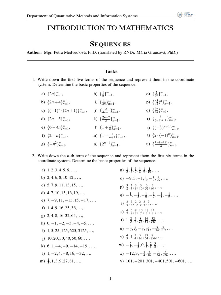 Sequences Tasksheet 2022 | PDF | Mathematics | Mathematical Analysis