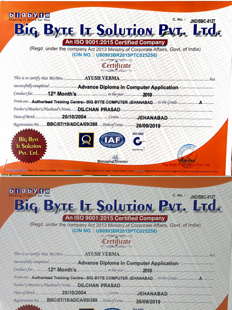 ADCA Certificate | PDF | Computer Data | Encodings