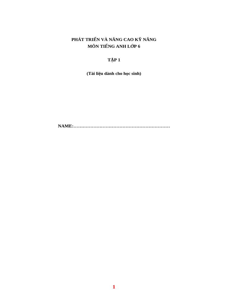 Bài Tập Bổ Trợ Tiếng Anh 6 HK1 | PDF