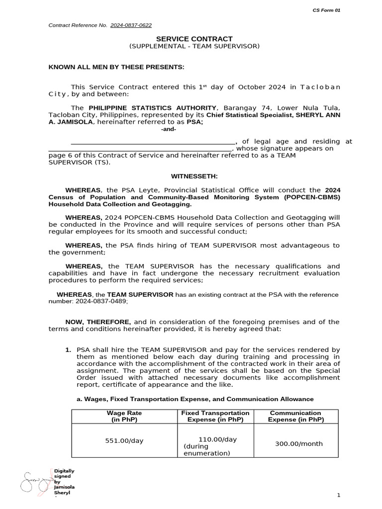 2024 POPCEN-CBMS Team Supervisor Contract | PDF | Family