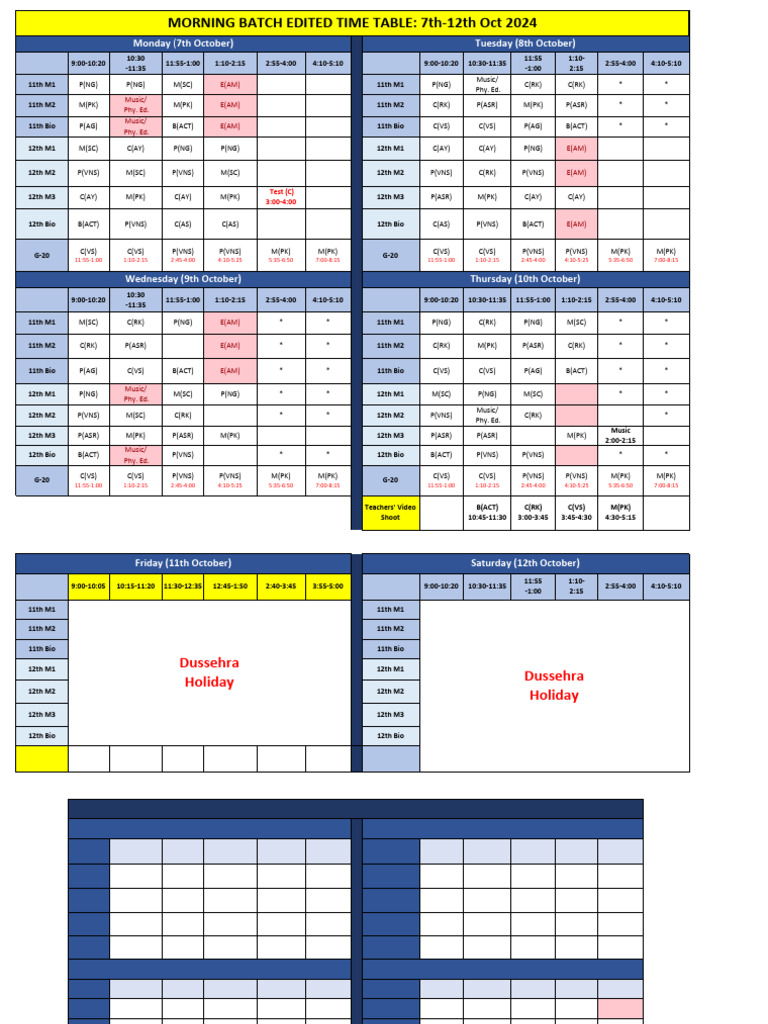 Edited Timetable 7 Oct-12 Oct | PDF