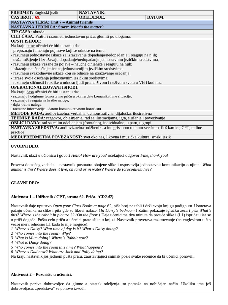 Priprema za cas broj 69 | PDF