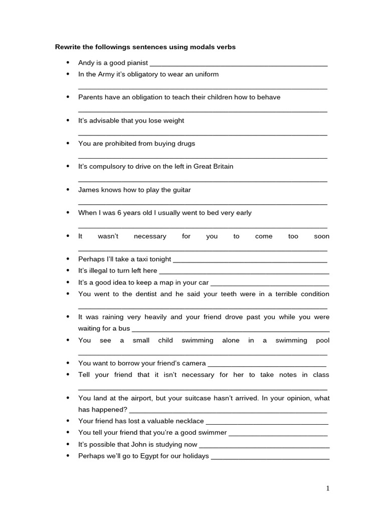 Rewrite The Followings Sentences Using Modals Verbs | PDF