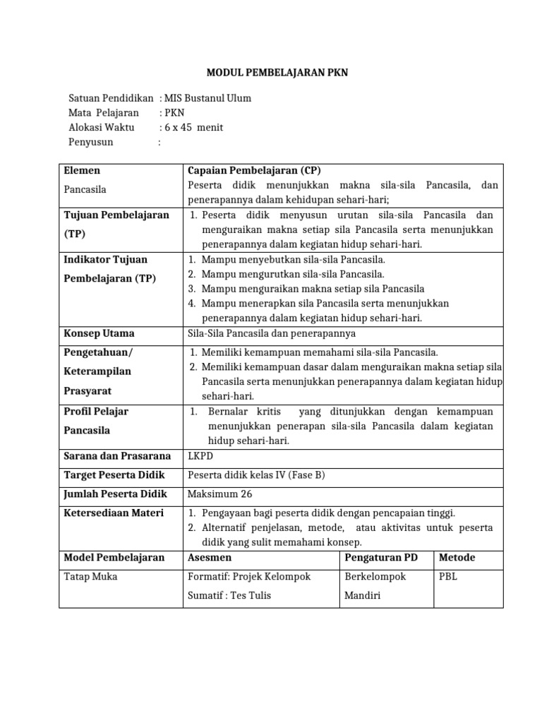 Modul Ajar PKN Fase B | PDF | Karier & Perkembangan | Sains & Matematika