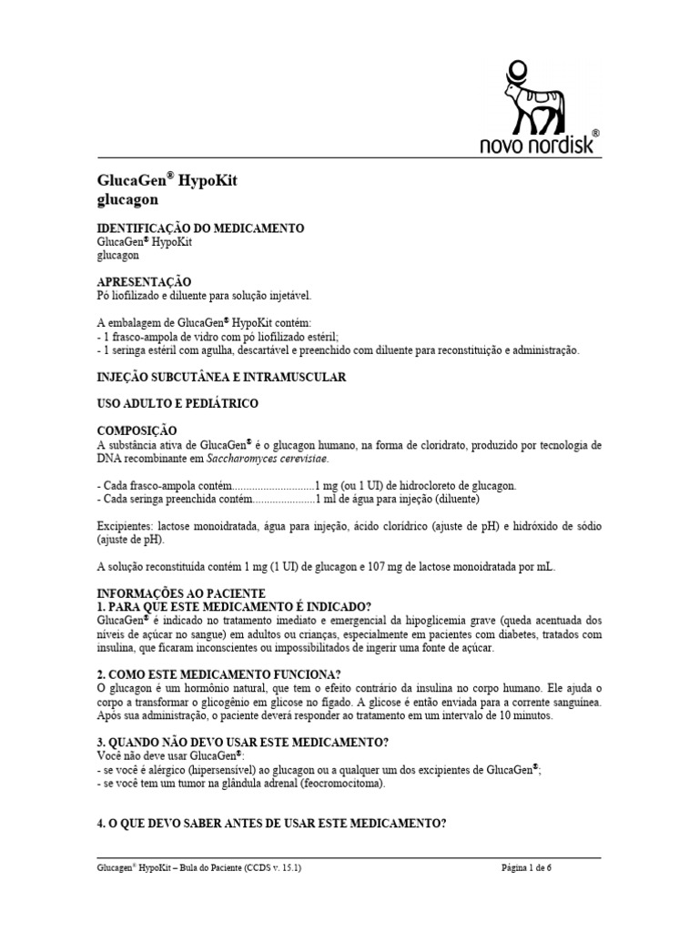 Glucagen HypoKit Bula Do Paciente | PDF | Hipoglicemia | Gravidez