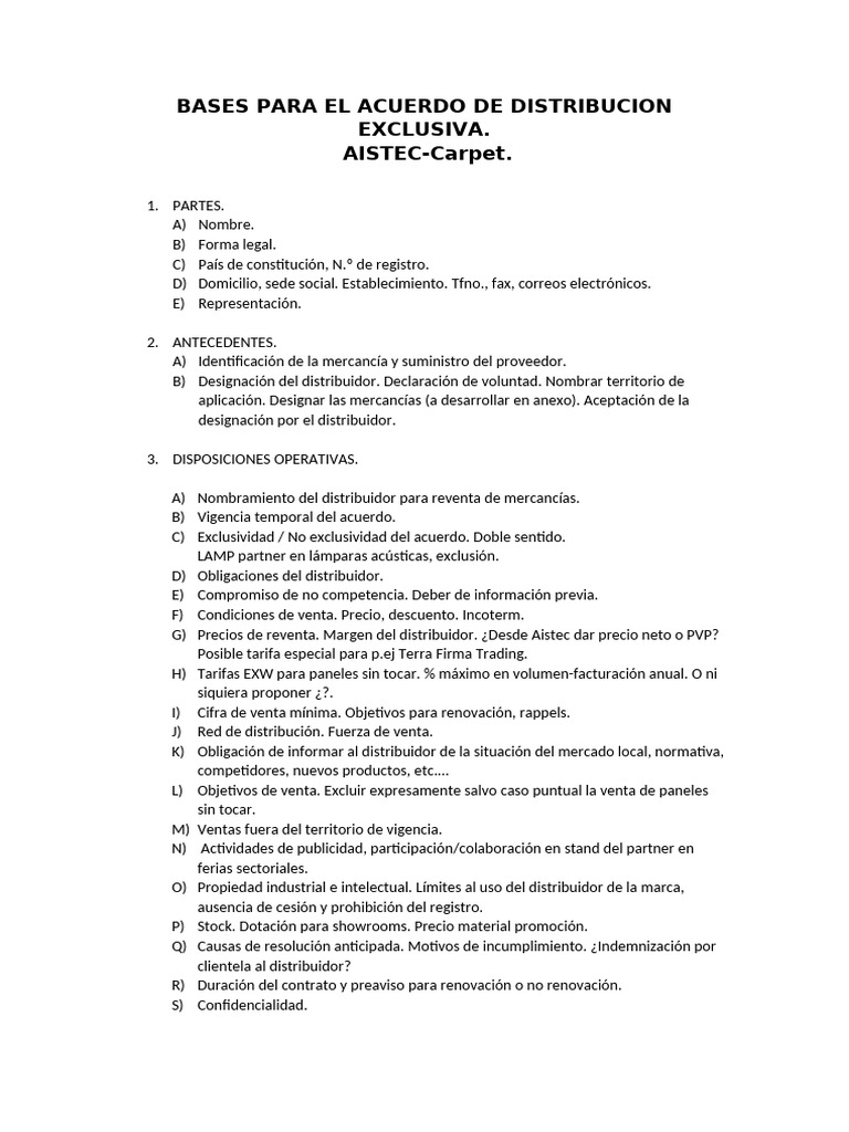 Areas en Acuerdo de Distribucion Exclusiva Aistec-Carpet | PDF | Economias