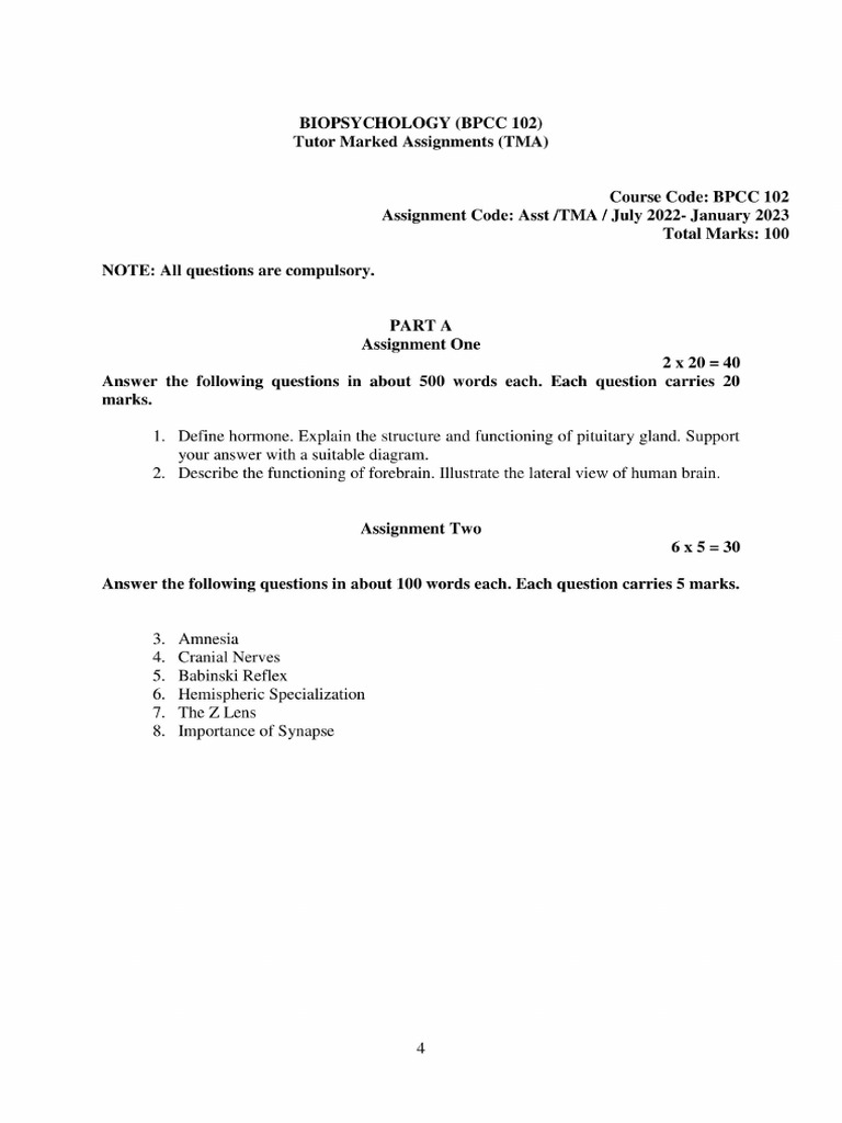 BPCC-102 Solved Assignment | PDF | Hormone | Thalamus