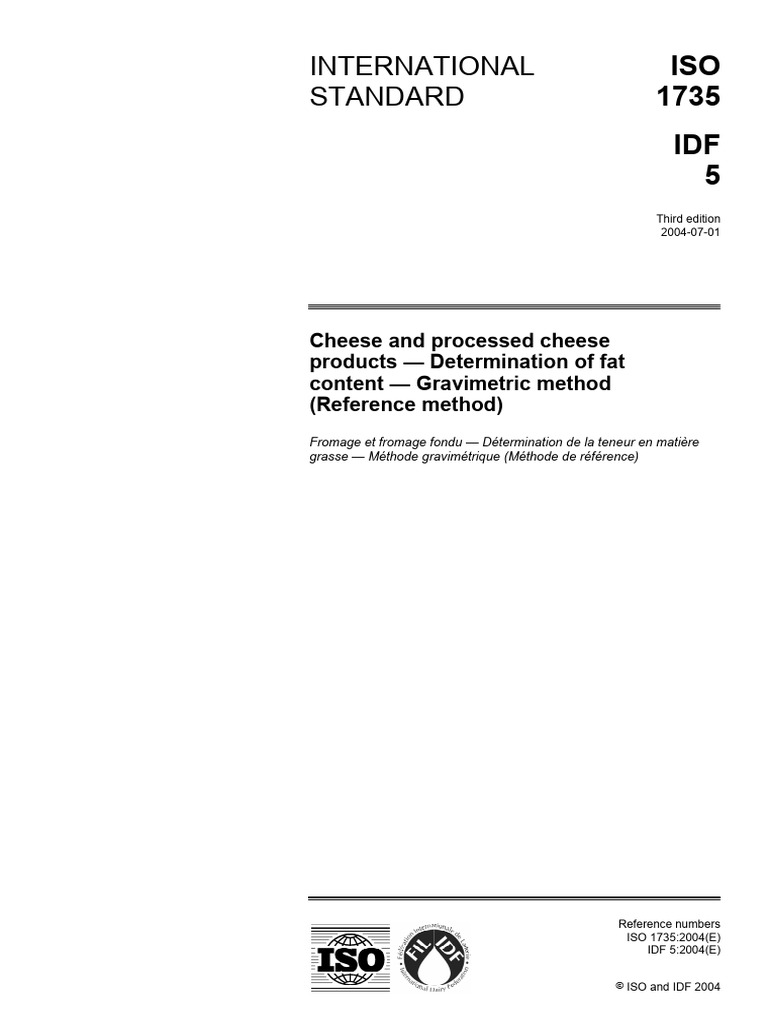 ISO 1735 - 2004 - Cheese and Processed Cheese Products - Determination of Fat Content ...