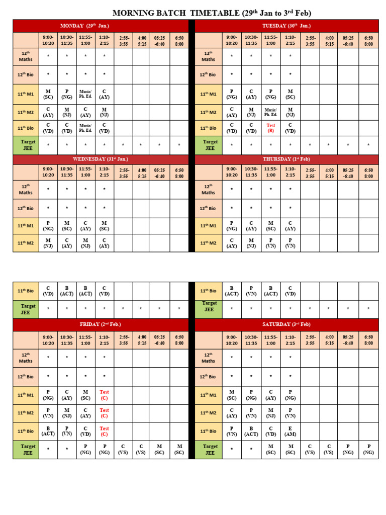 Timetable (29th Jan-3rd Feb) | PDF