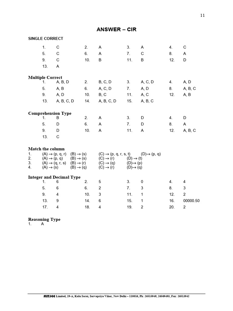 FIITJEE Answer Key and Solutions | PDF