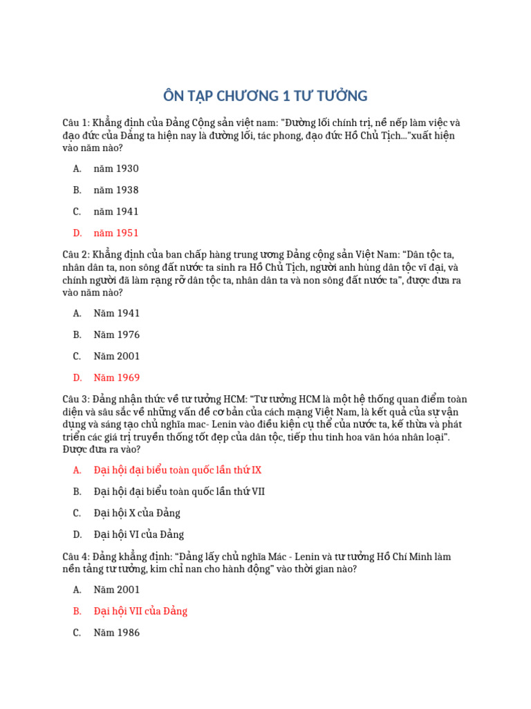 On Tap Chuong 1 Tu Tuong | PDF