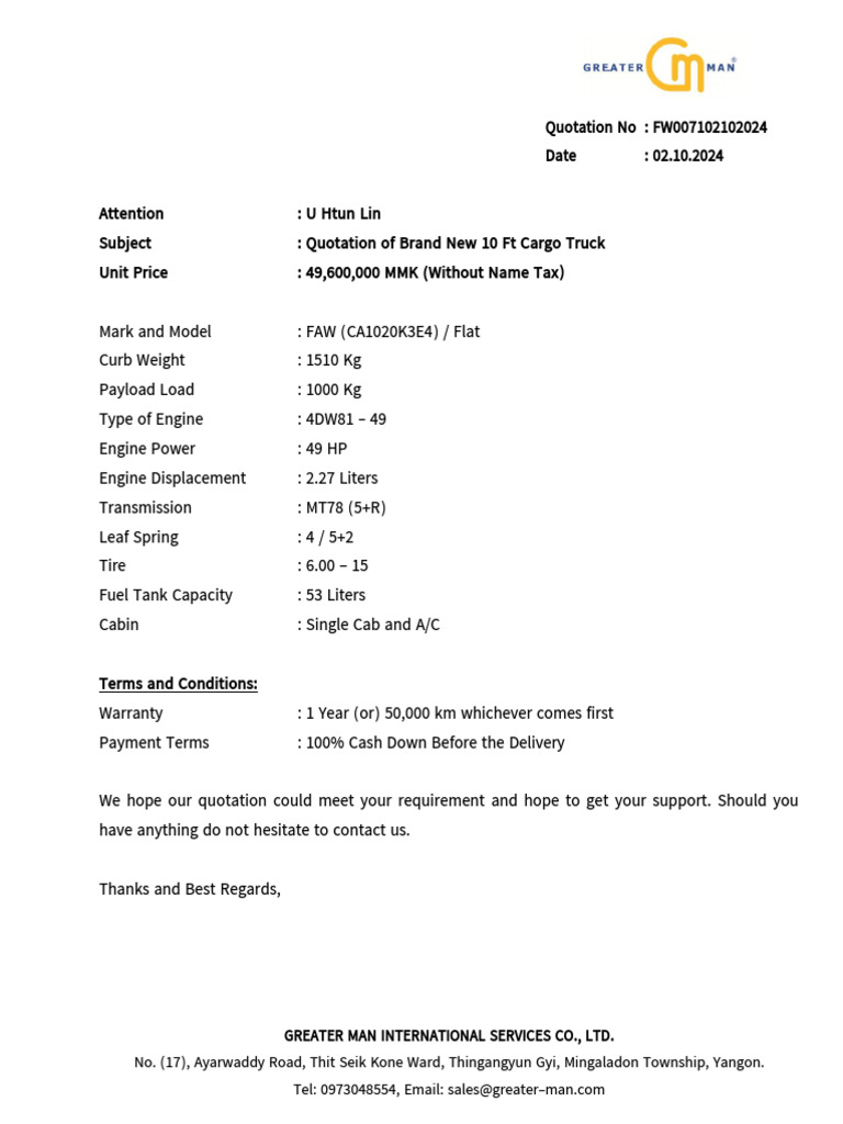 10 FT Truck Ko Htun Lin FW0071 | PDF