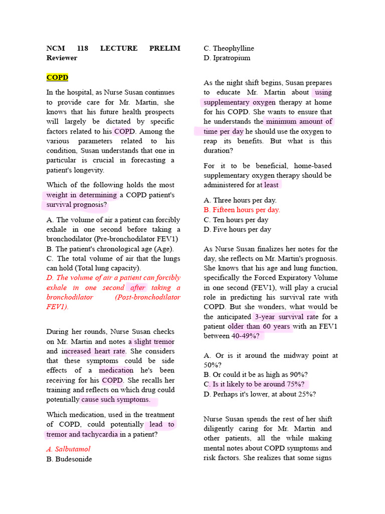 NCM 118 Prelim Reviewer | PDF | Chronic Obstructive Pulmonary Disease ...