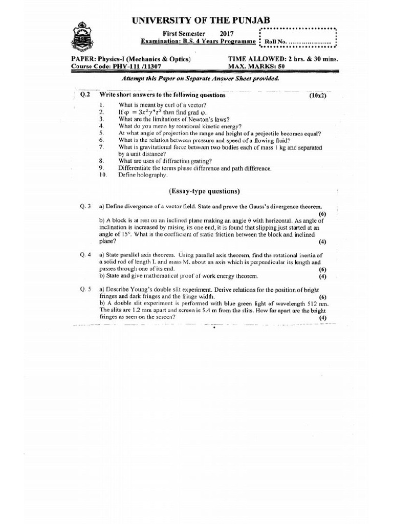 Punjab University BS Past Papers | PDF