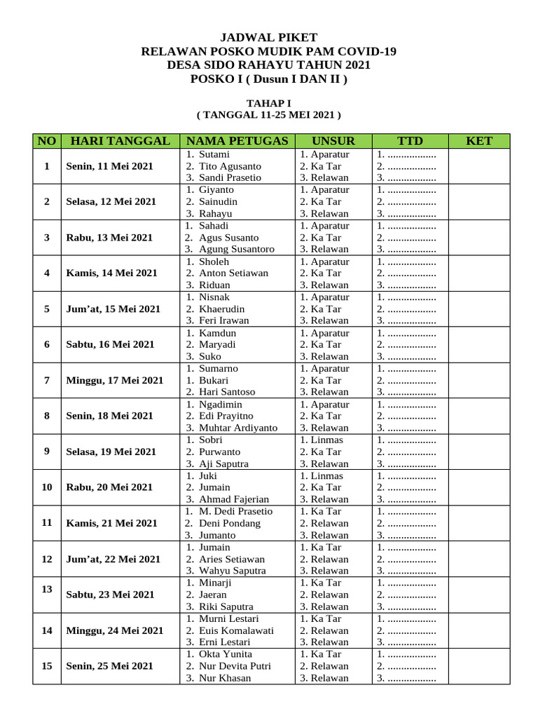 Jadwal Piket Fix | PDF | Griya & Taman | Seni