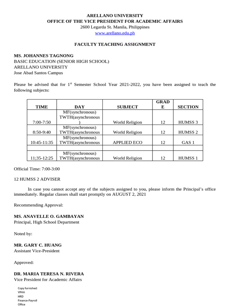 SCHED BY TEACHER VPAA FORMAT Updated Aug 20 | PDF