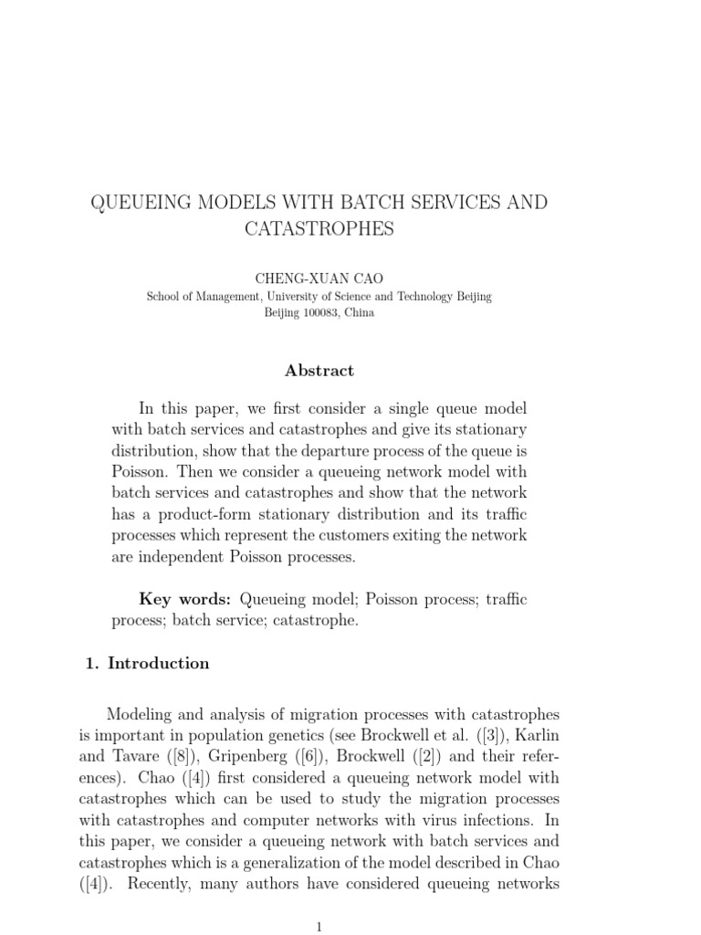Queueing Models With Batch Services and Catastroph | PDF | Markov Chain | Statistical Theory
