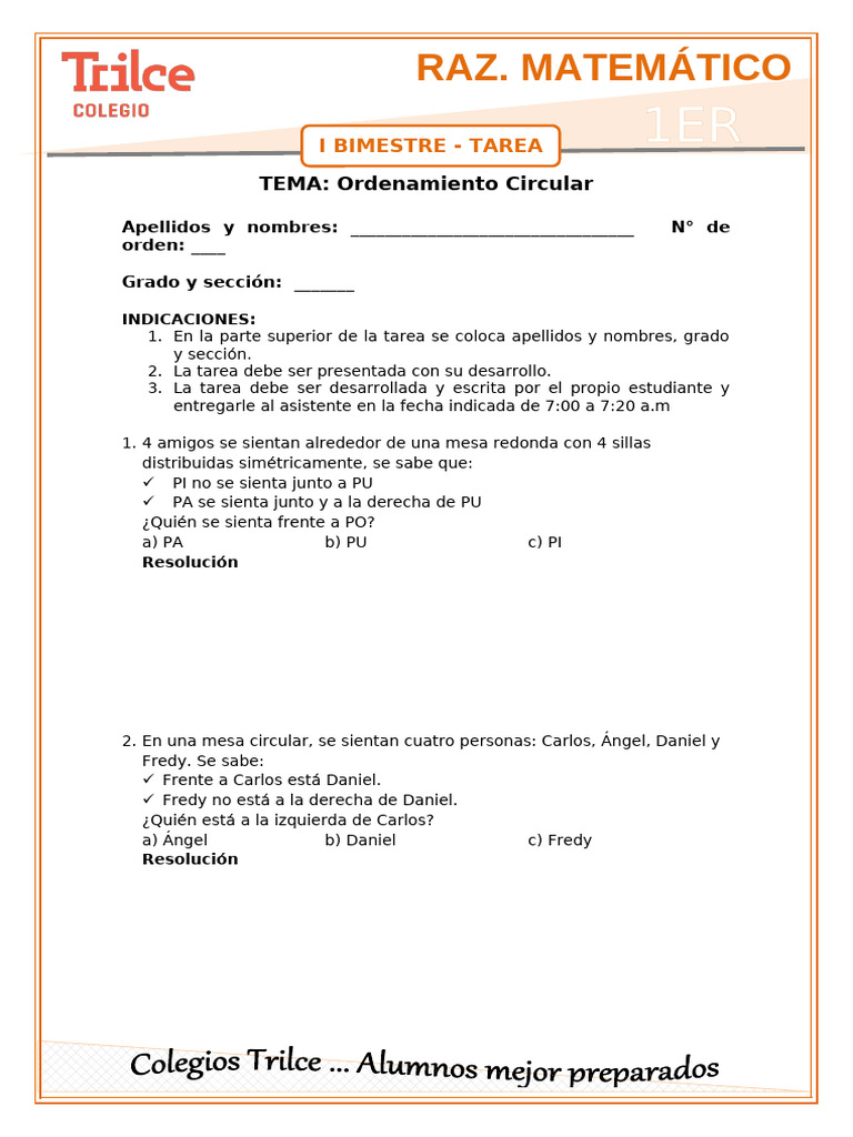 1er Año - RM - Tarea - S1 | PDF