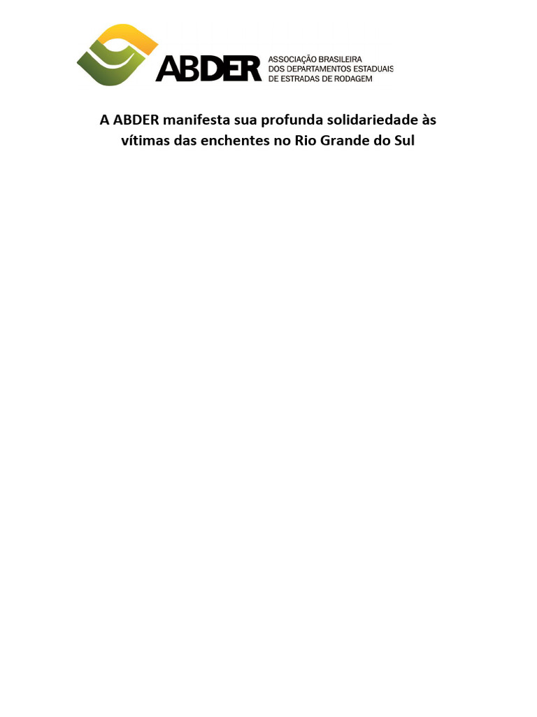 Solidariedade da ABDER às vítimas no RS | PDF