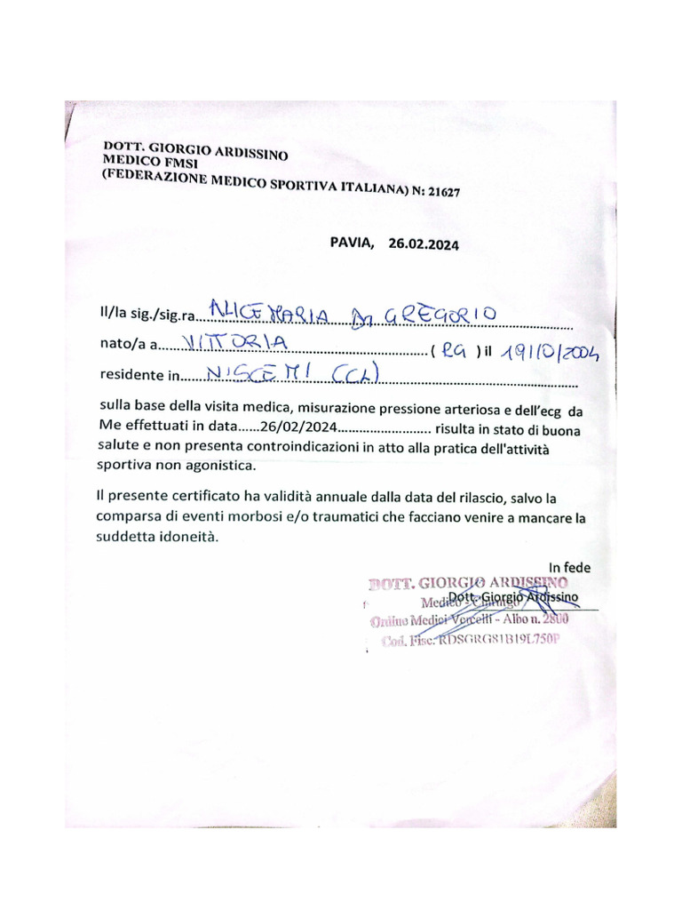 Certificato Medico | PDF