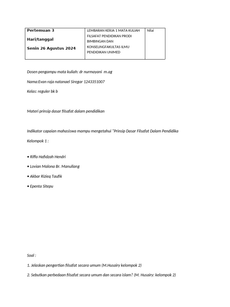 TUGAS RUTIN FILSAFAT EVAN RAJA NATANAEL SIREGAR | PDF