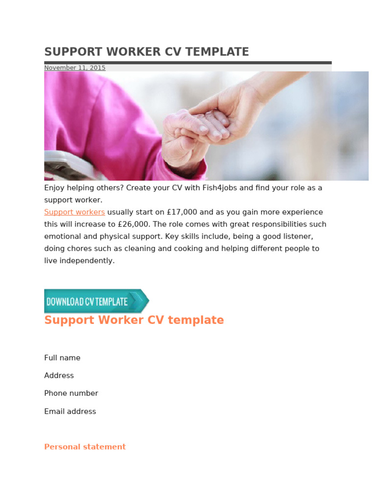 Support Worker CV Template | PDF | Health Care