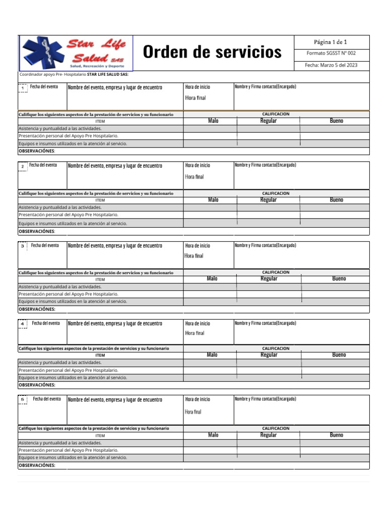 SGSST 23 Nro. 001 ORDEN DE SERVICIOS | PDF