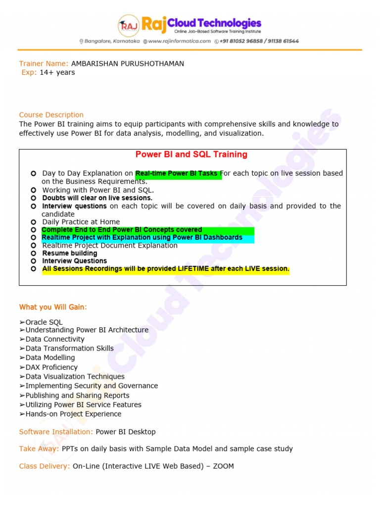 PowerBI Course Content Raj Cloud Technologies | PDF | Databases | Information Retrieval