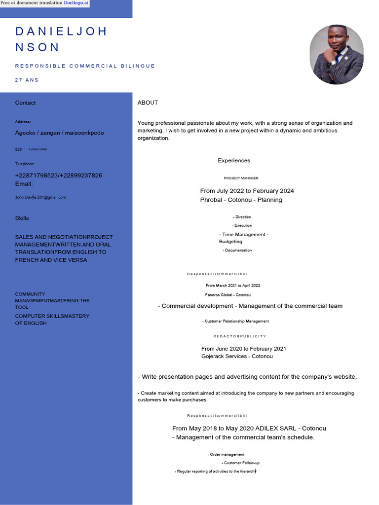 CV - Hellocv (4) - en - Doclingo - Ai | PDF | Human Communication | Business Economics