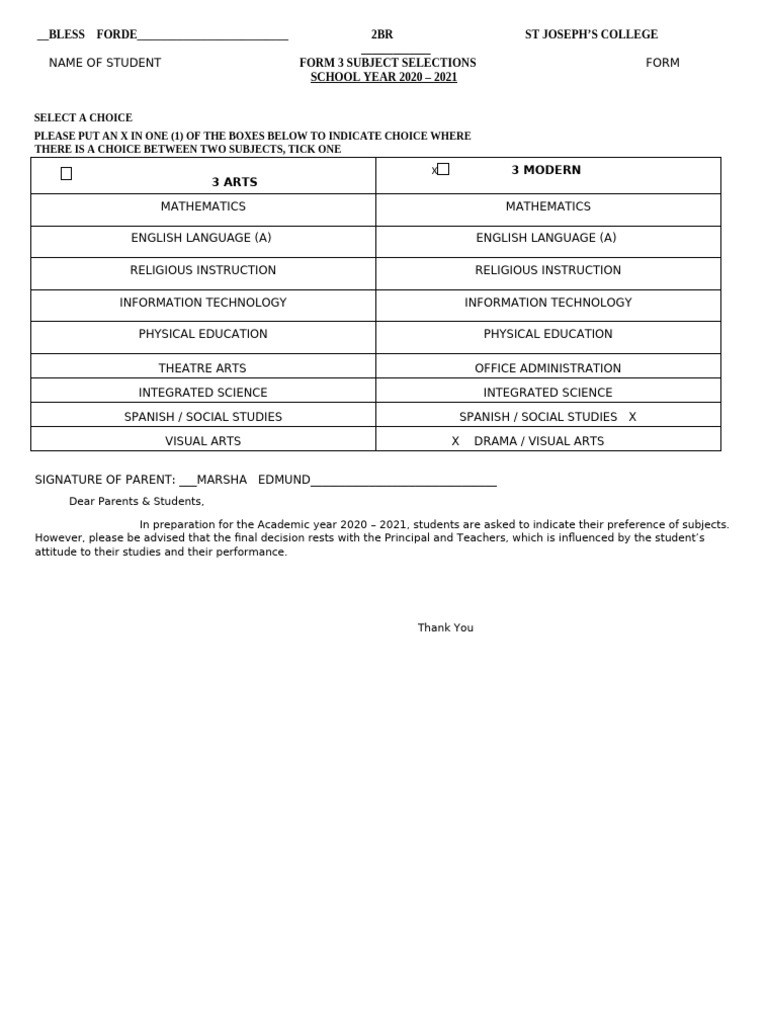 Form Two Choices | PDF