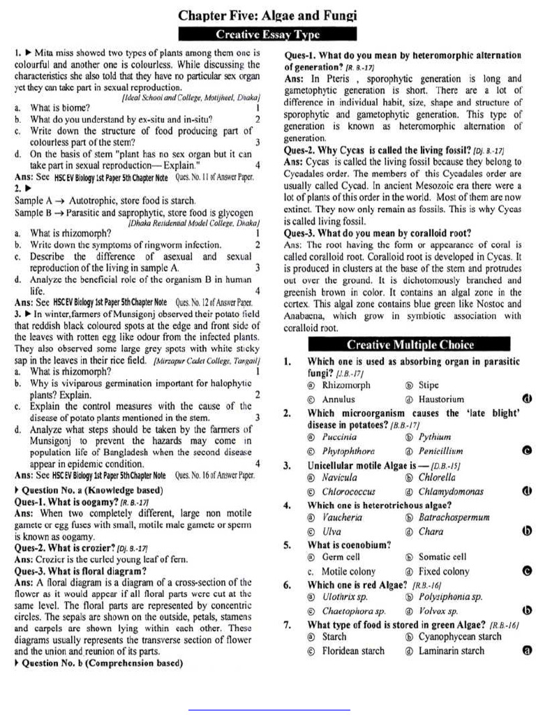 Ev HSC Biology 1 5th Chapter MCQ Question Answer | PDF | Teaching Methods & Materials