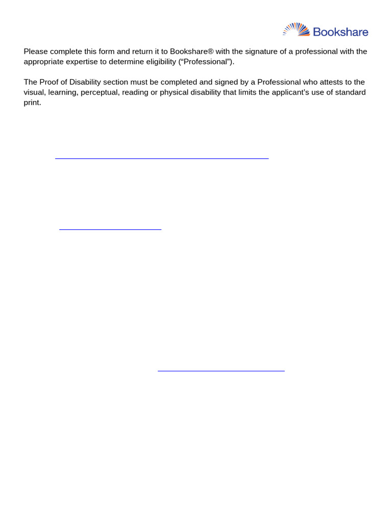 Bookshare Proof of Disability Form | PDF | Disability | Visual Impairment