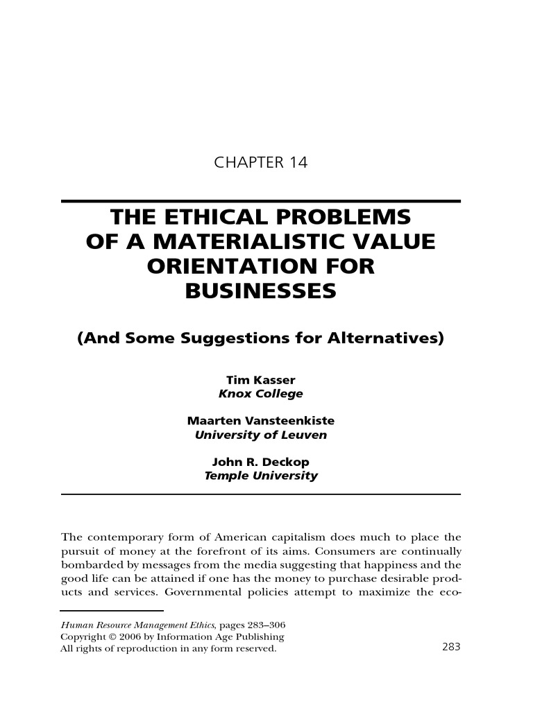 The Ethical Problems of A Materialistic Value Orientation For ...