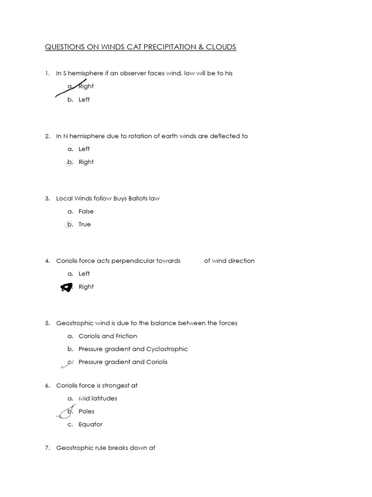 Wind CAT Precipitation Clouds Questions | PDF | Wound | Cloud