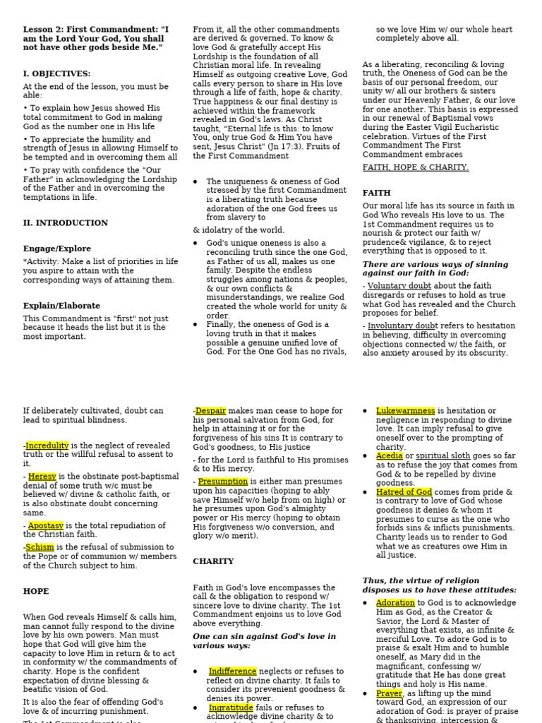 1st COMMANDMENT | PDF | God | Faith