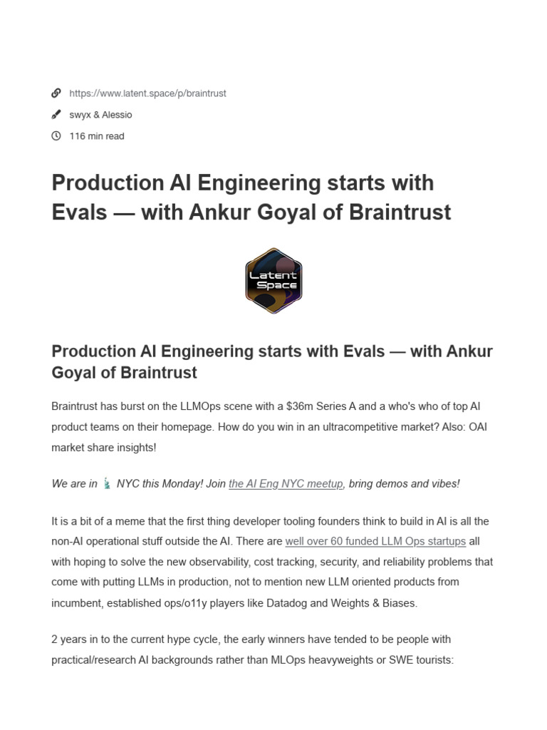 Production AI Engineering Starts With Evals - With Ankur Goyal of ...