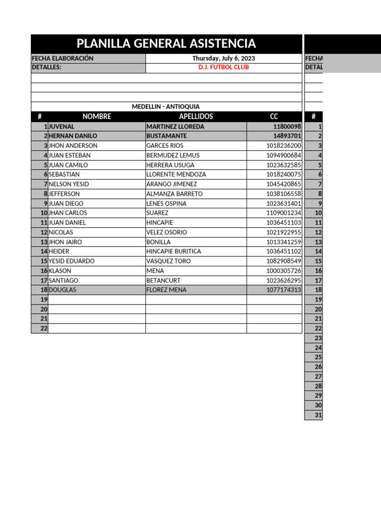 Planilla General - Futbol Busta | PDF
