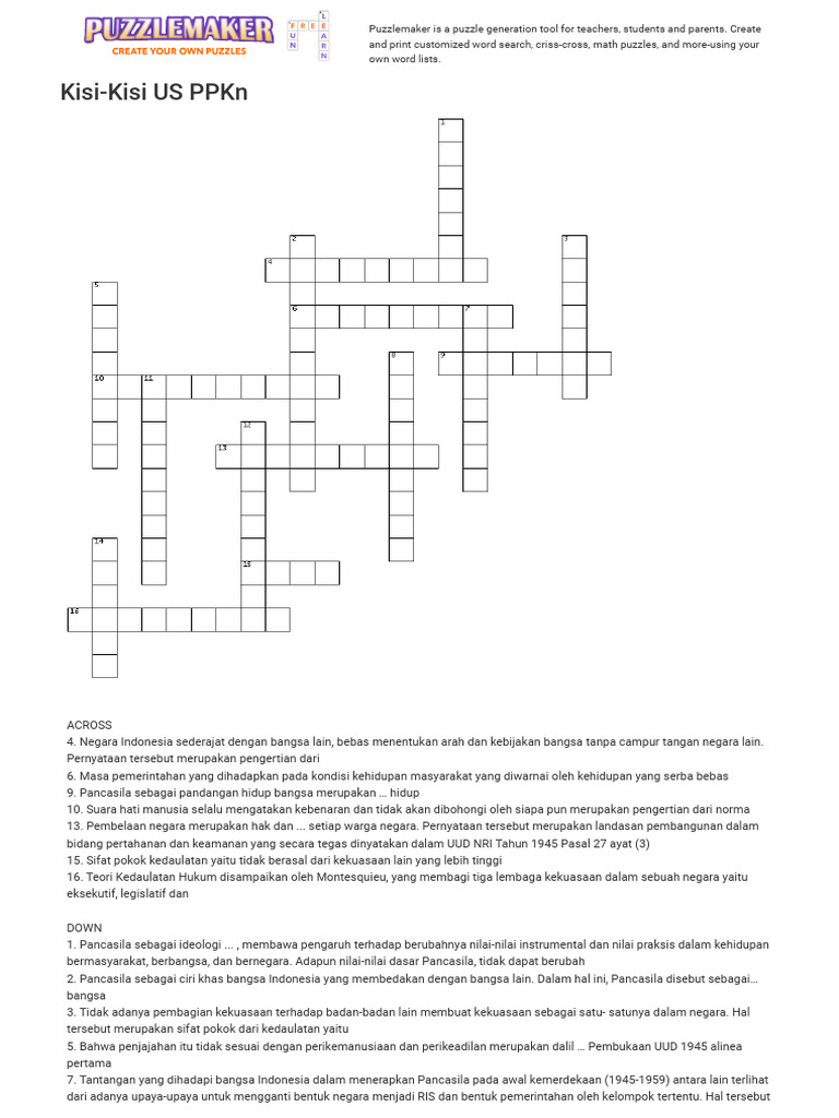 Soal TTS US PPKN | PDF | Politik