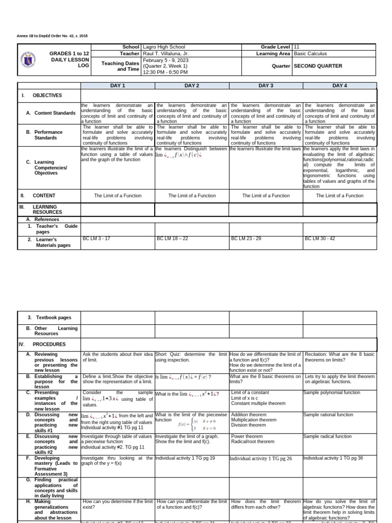 BC Quarter 2 Week 1 | PDF | Function (Mathematics) | Logarithm
